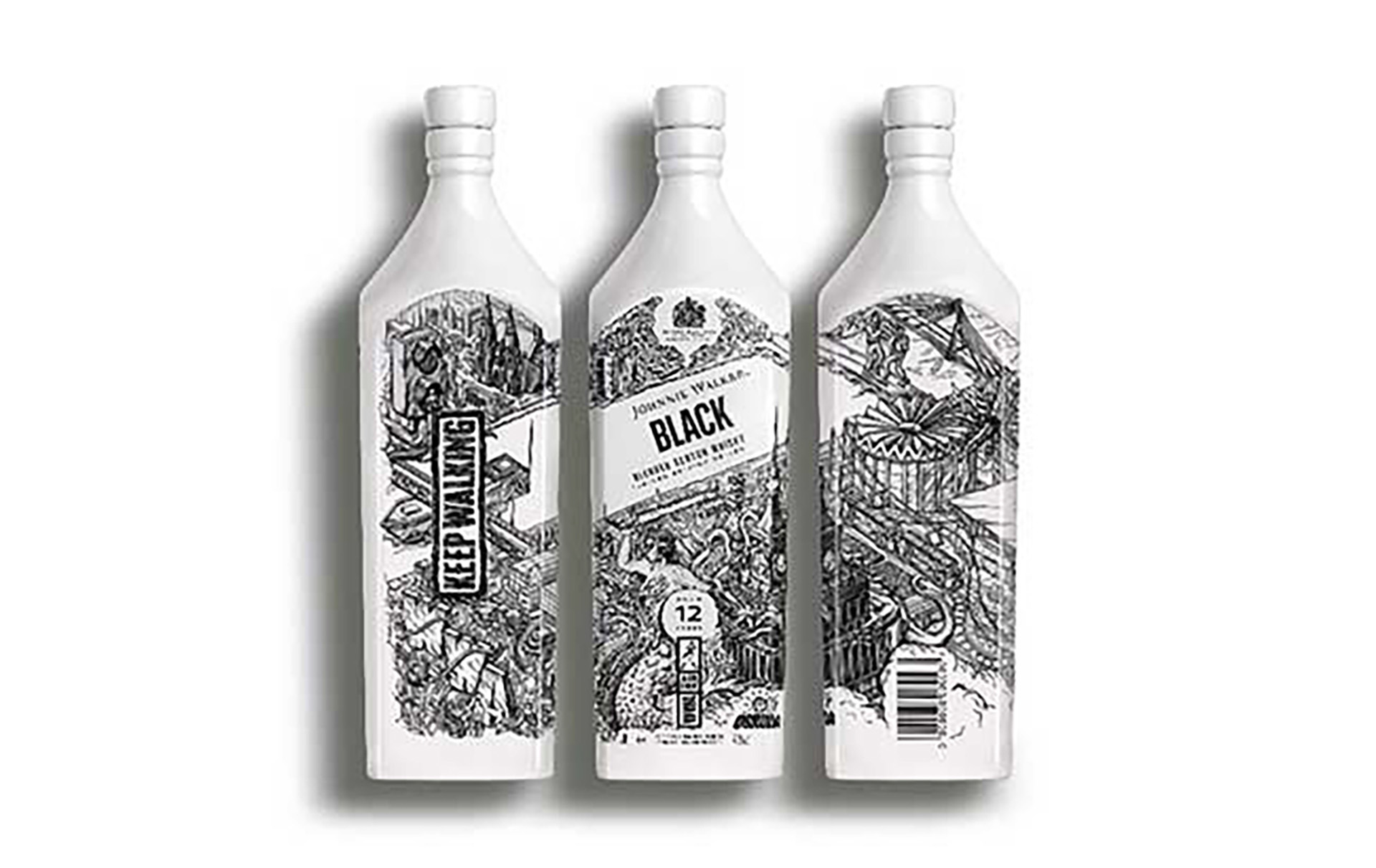 New Johnnie Walker Bottles Decorated With Air Pollution Ink